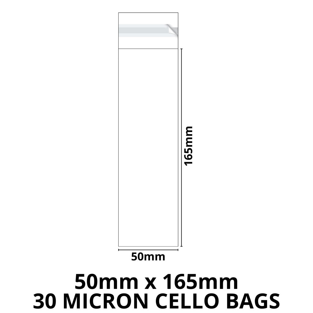50mm x 165mm Clear Cello Display Bags Self Seal - CelloExpress