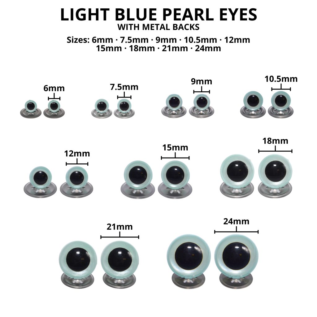 10.5mm Light Blue Pearl Crystal Eyes with Metal Backs - CelloExpress