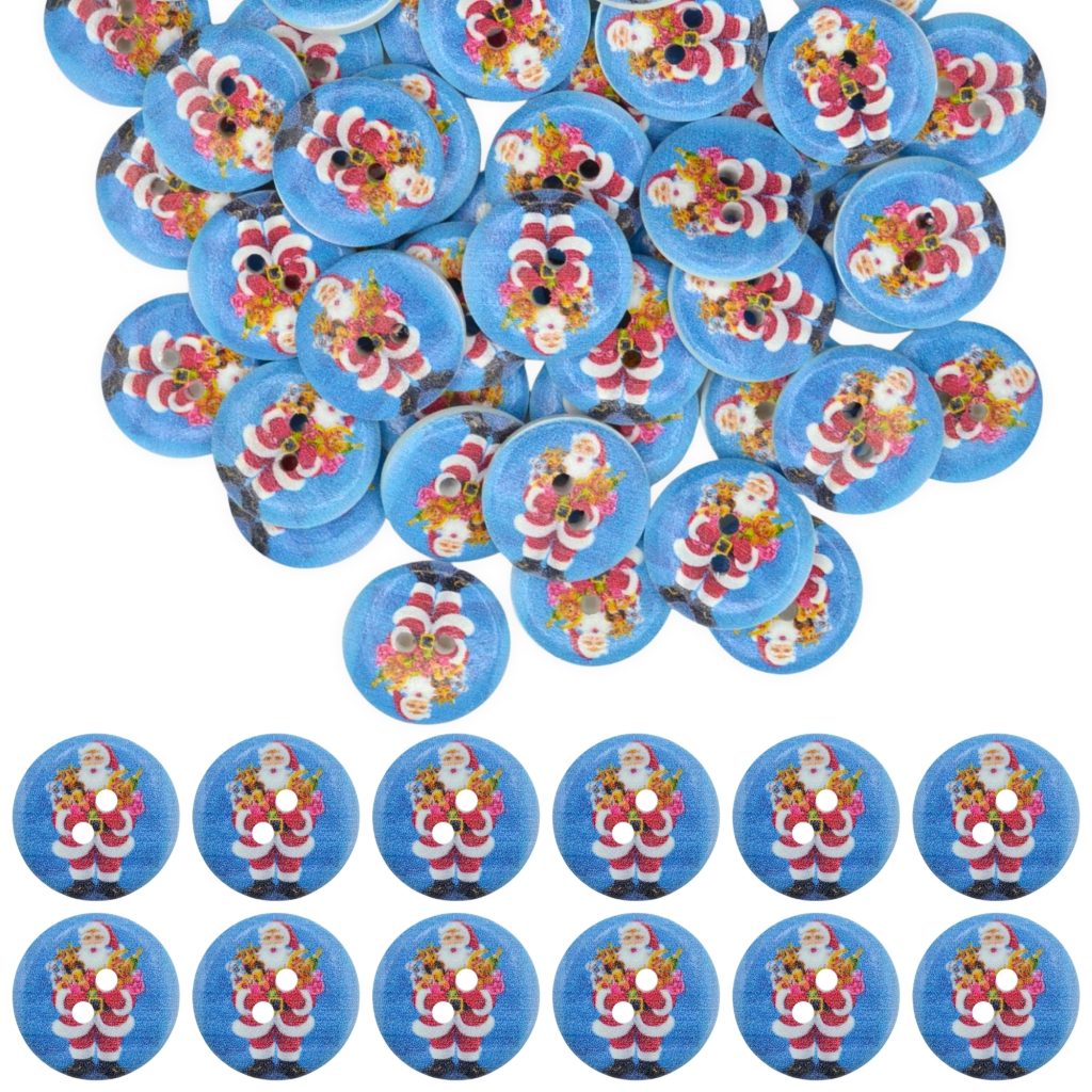 20mm Christmas 24 Santa / Father Christmas - Printed Wooden Round ...