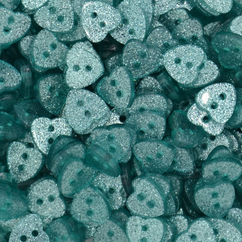 14mm Teal Heart Glitter Buttons - CelloExpress