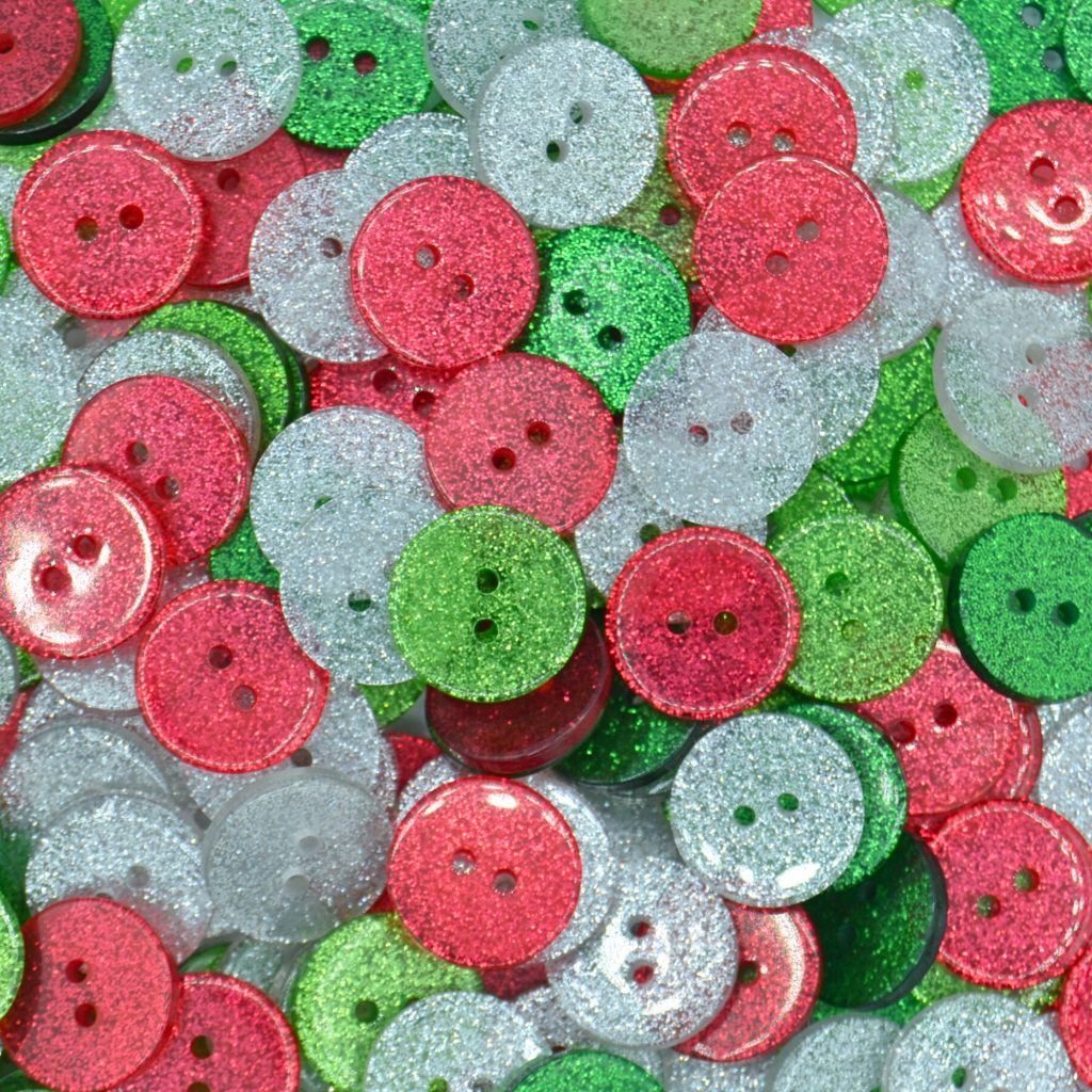 15mm Christmas Mix Round Glitter Buttons - CelloExpress