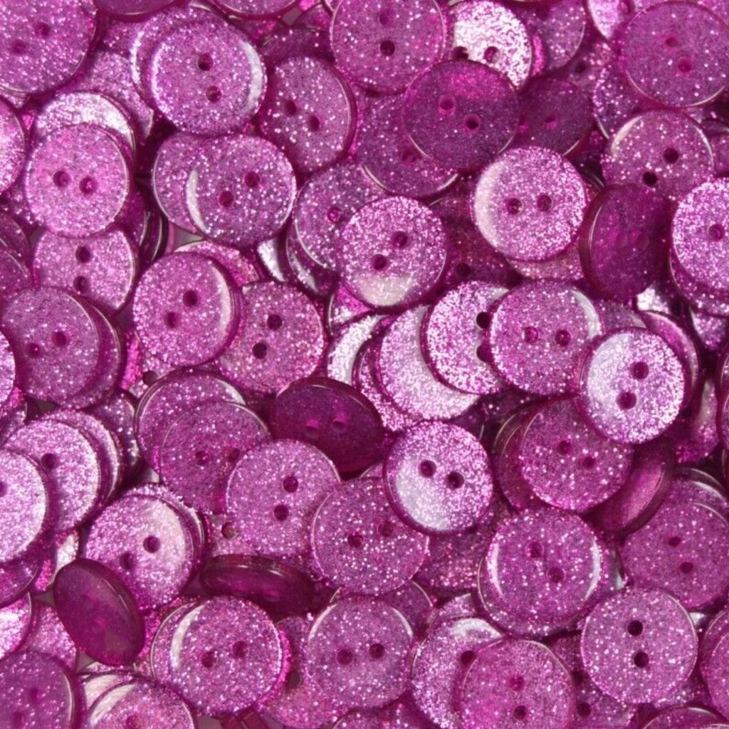 15mm Fuchsia Round Glitter Buttons - CelloExpress