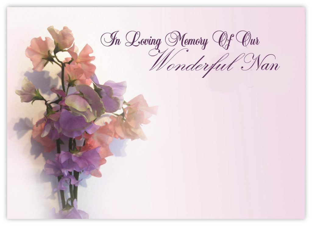 In Loving Memory Nan (Sweet Pea Wonderful) - 90mm x 125mm Florist Cards ...