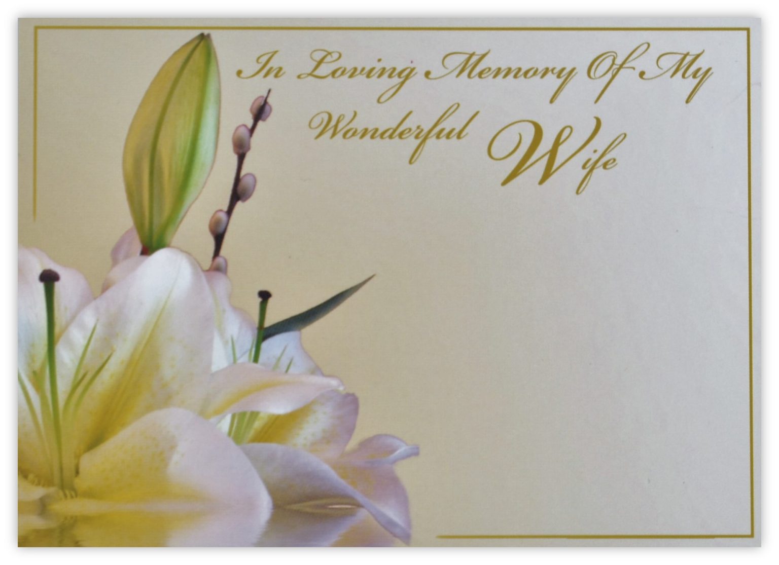 In Loving Memory Wife (White Lily) - 90mm x 125mm Florist Cards ...