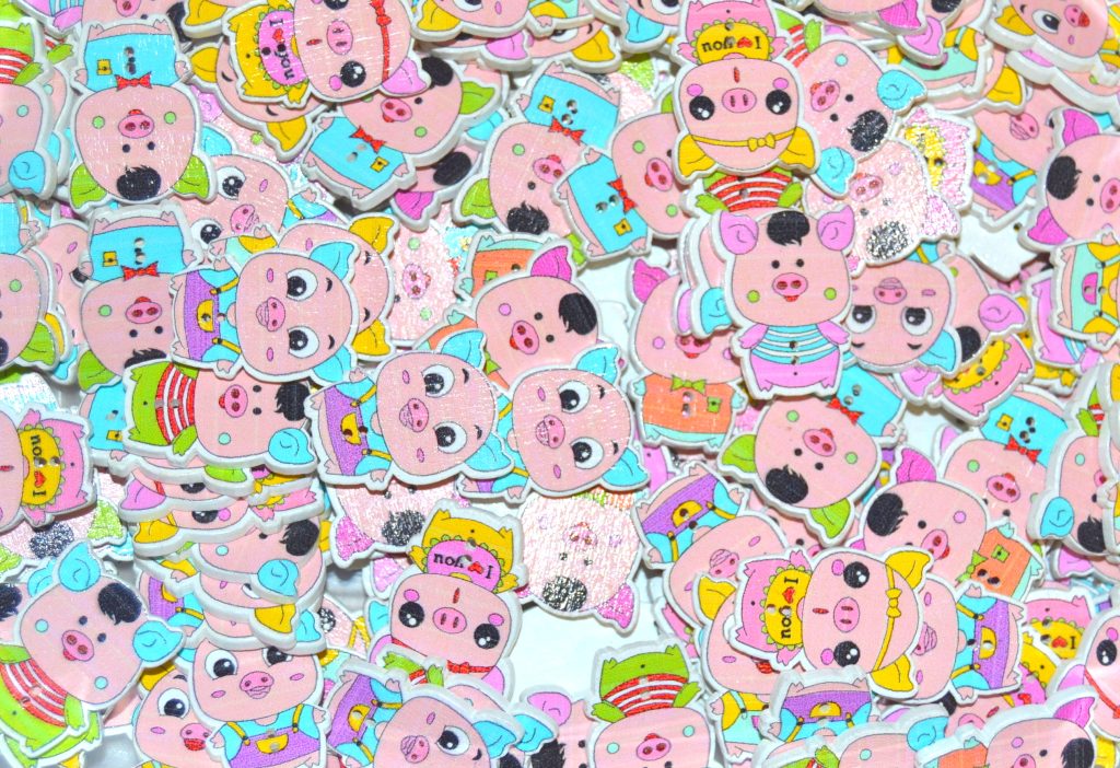 Printed Wooden Character Buttons - Unique Childrens Cartoon Designs ...