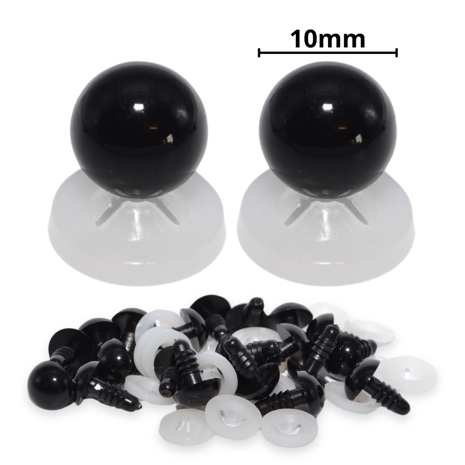 10mm Solid Black Dome Eyes with Plastic Backs - CelloExpress