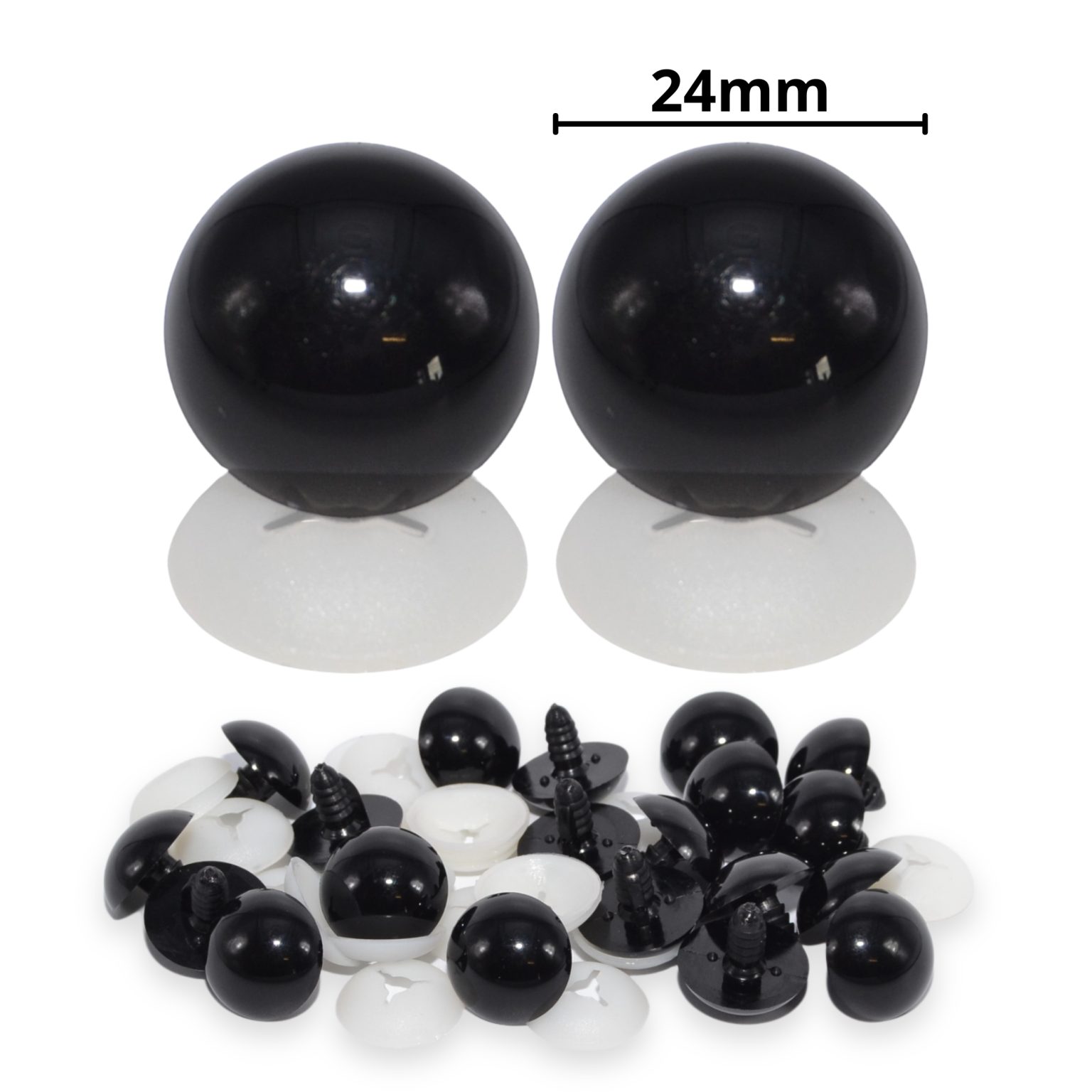 24mm Solid Black Dome Eyes with Plastic Backs - CelloExpress