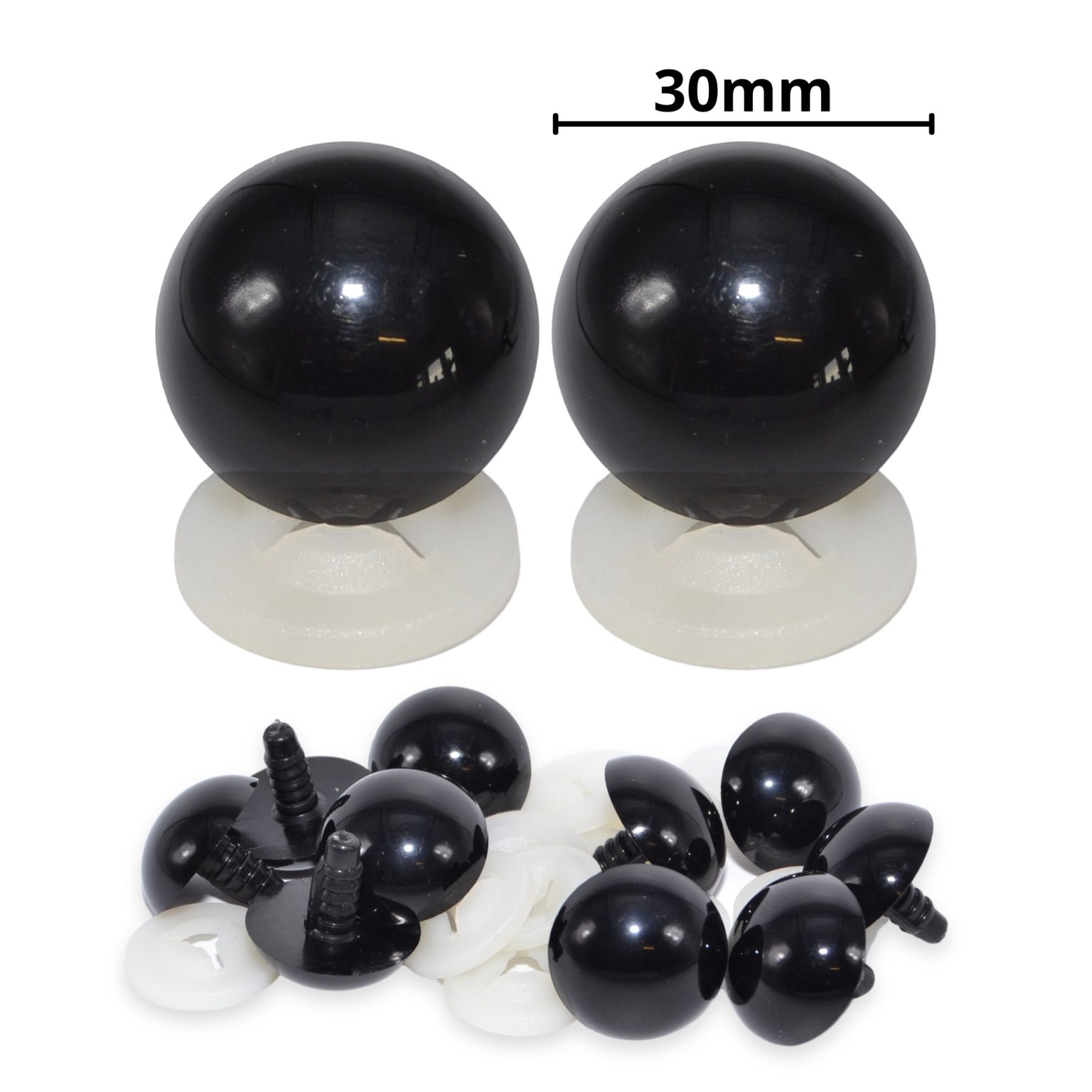 30mm Solid Black Dome Eyes with Plastic Backs - CelloExpress