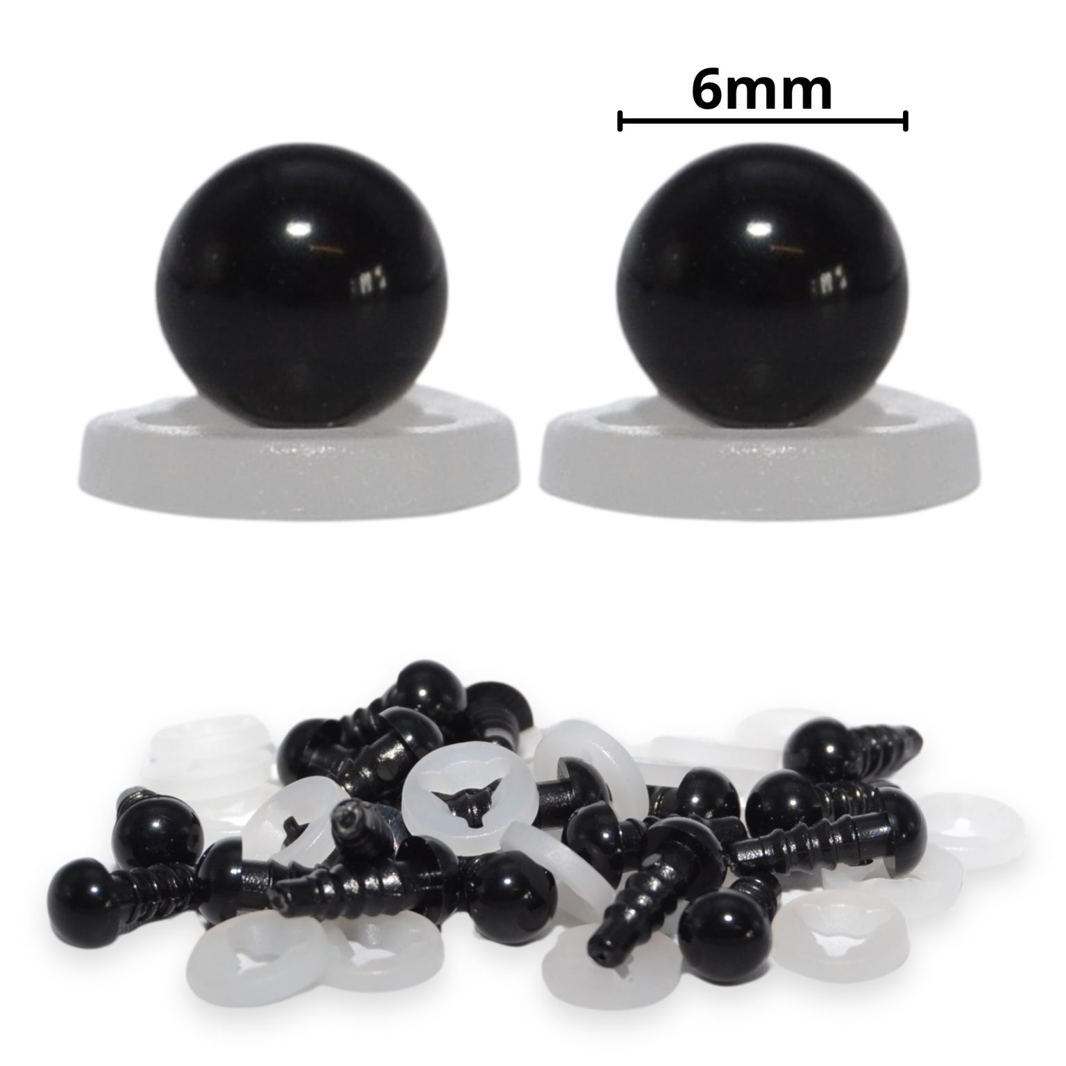 6mm Solid Black Dome Eyes with Plastic Backs - CelloExpress