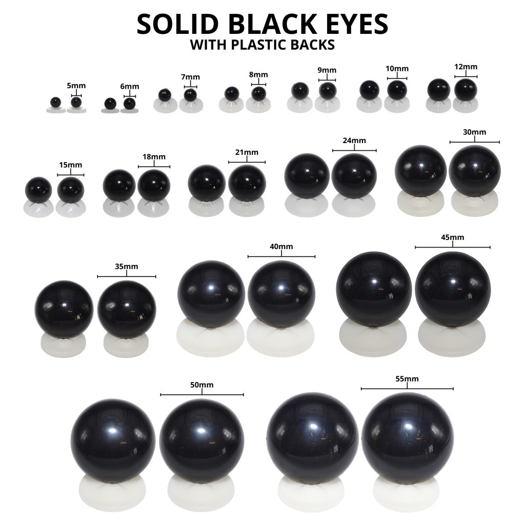 6mm Solid Black Dome Eyes with Plastic Backs - CelloExpress