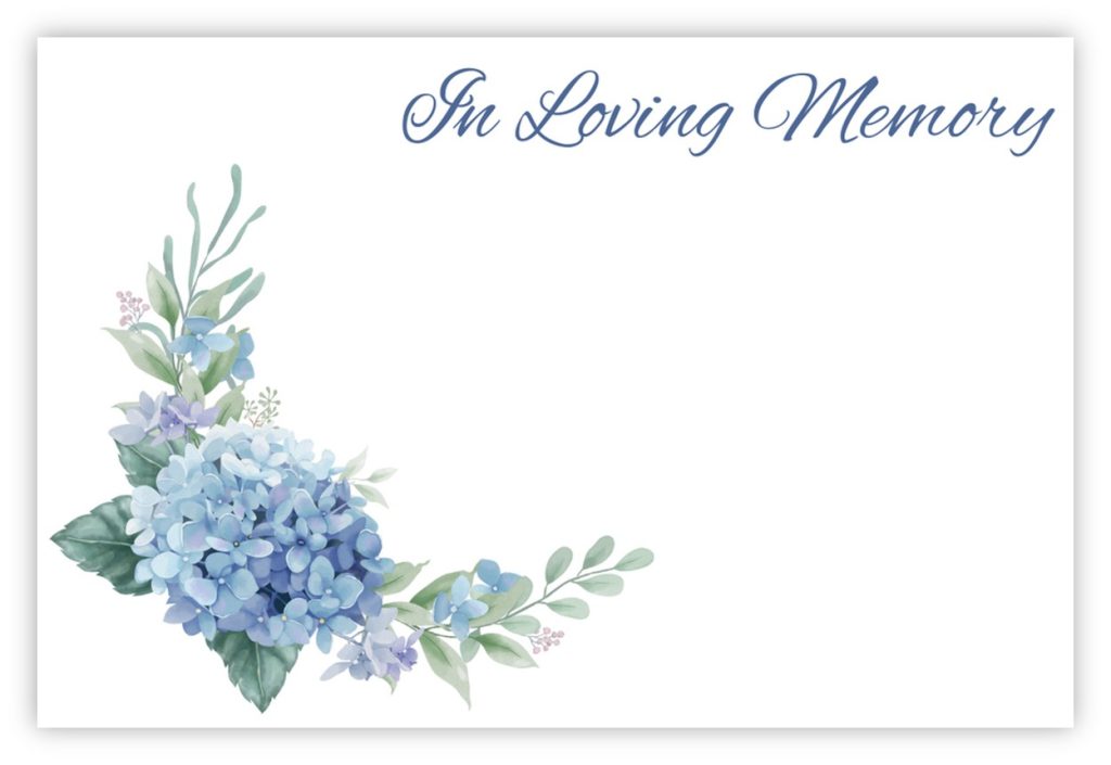 In Loving Memory (Blue Hydrangea) - 60mm x 90mm Florist Cards ...