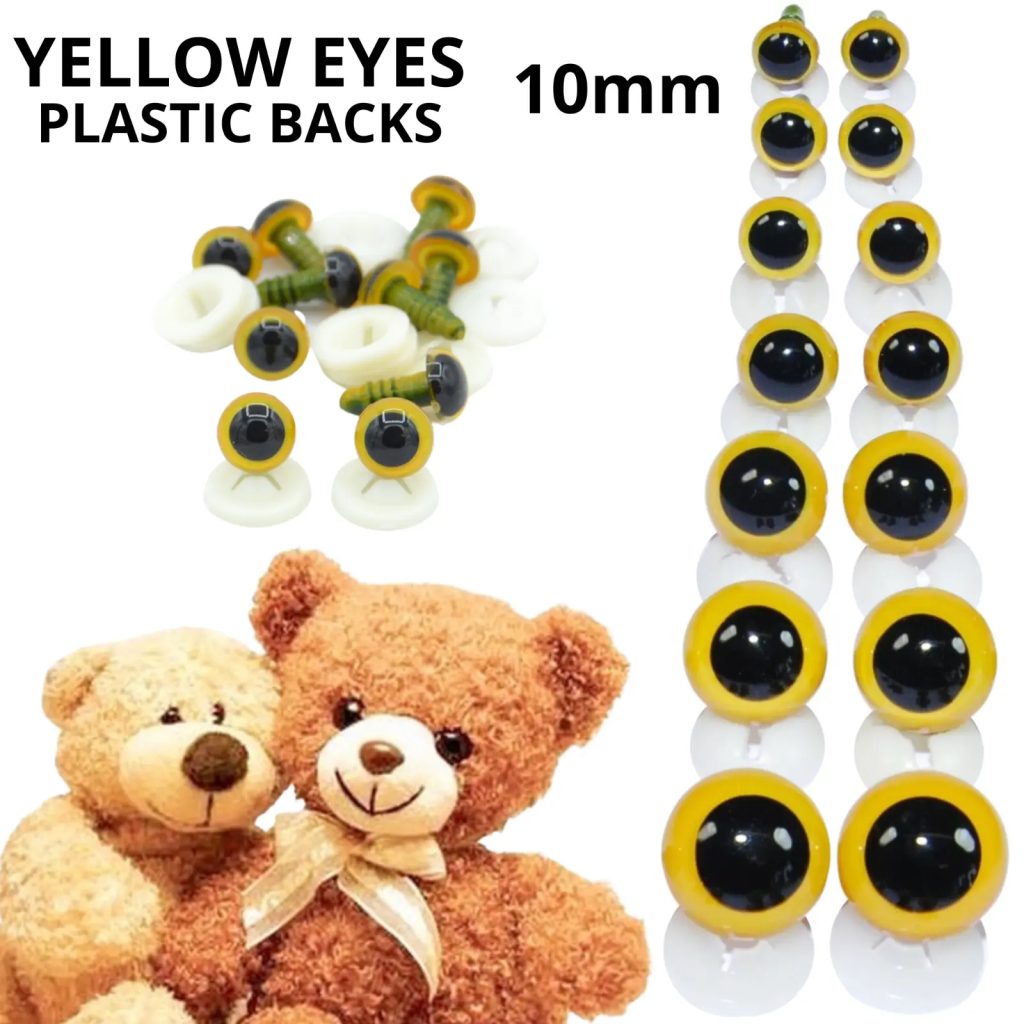 10mm Yellow Dome Eyes with Plastic Safety Backs for Soft Toys ...
