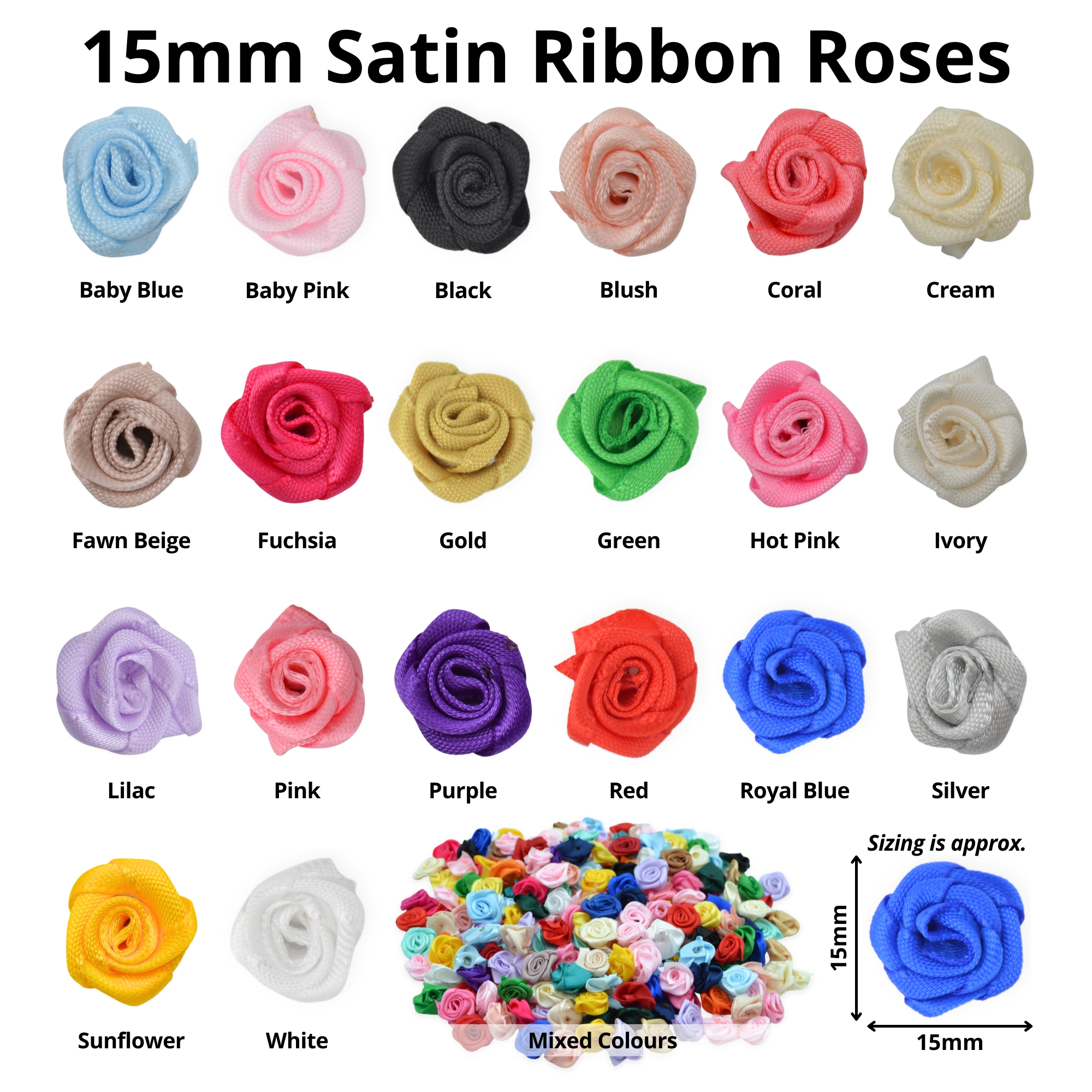 Green 15mm Satin Ribbon Roses - CelloExpress