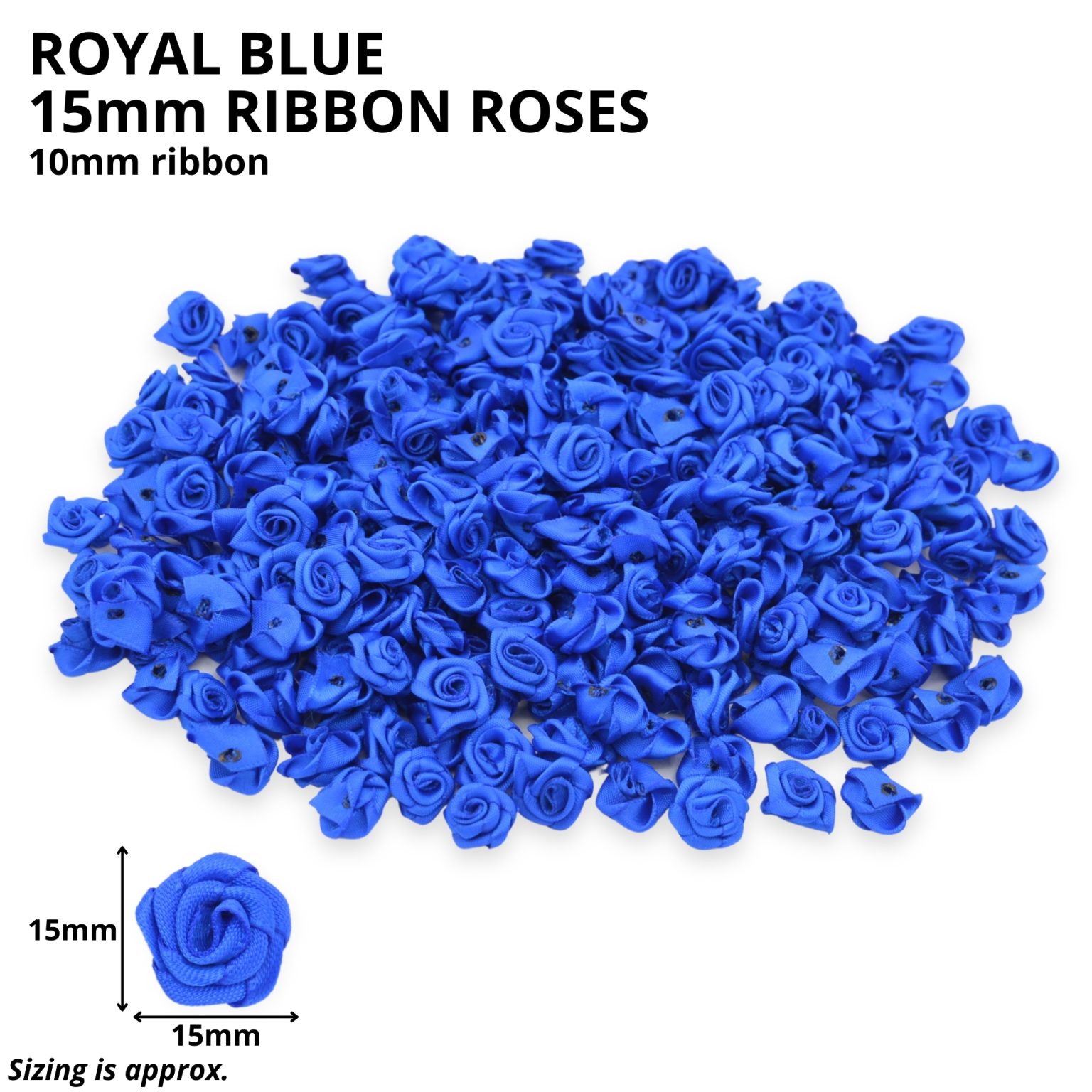 15mm Royal Blue Ribbon Roses - CelloExpress