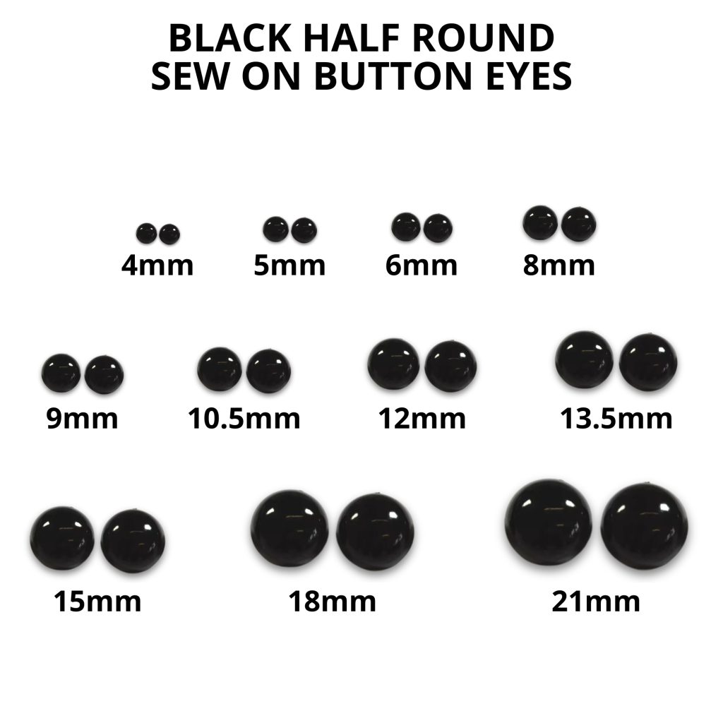 Sew On - 6mm Solid Black Half Round Button Eyes for Teddy Bear/Animal ...