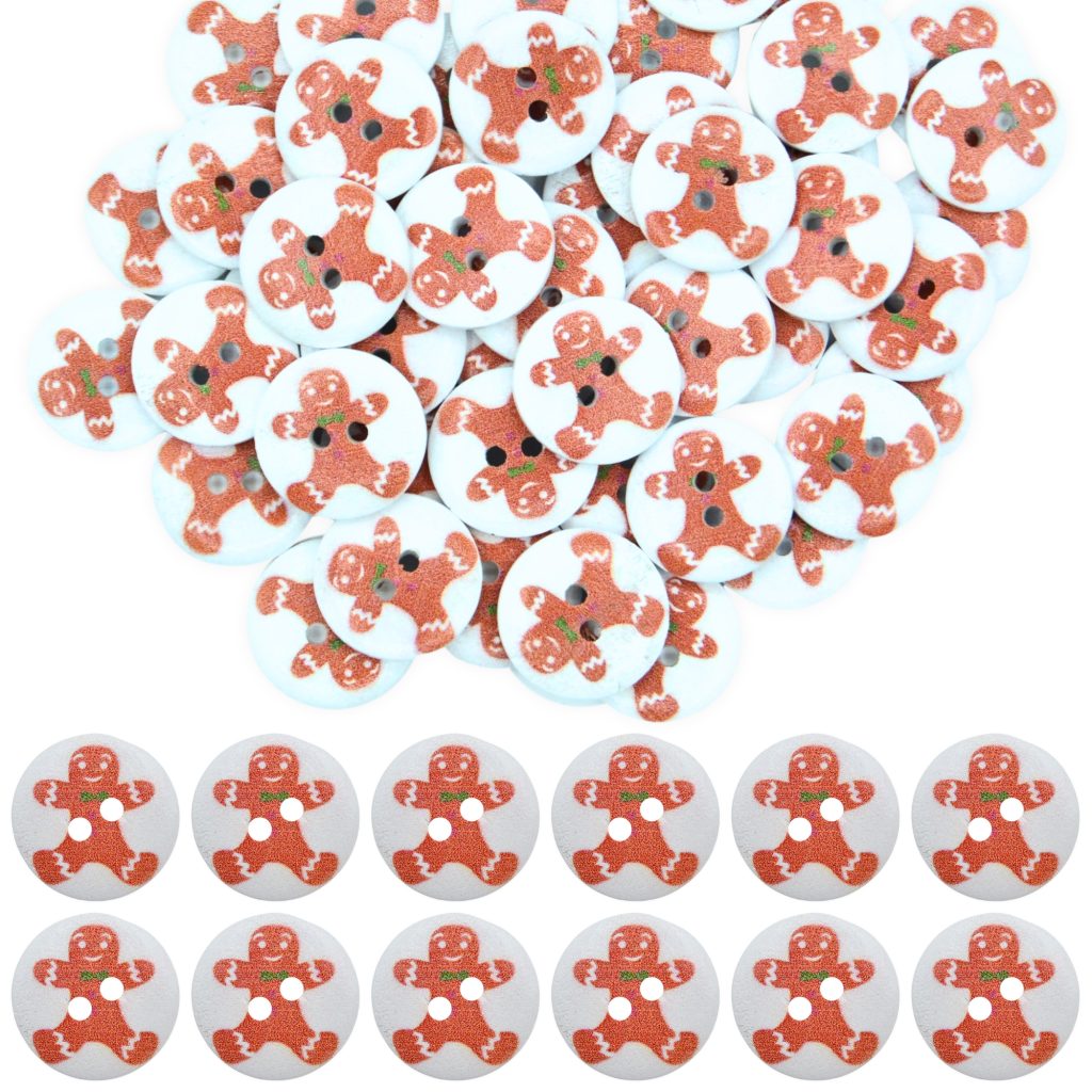 20mm Christmas 35 Gingerbread Man - Printed Wooden Round Buttons ...